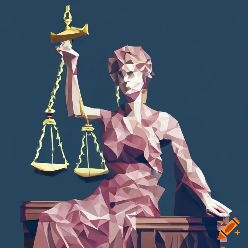 Low poly artwork of Themis, the Greek goddess of justice among blooming ...
