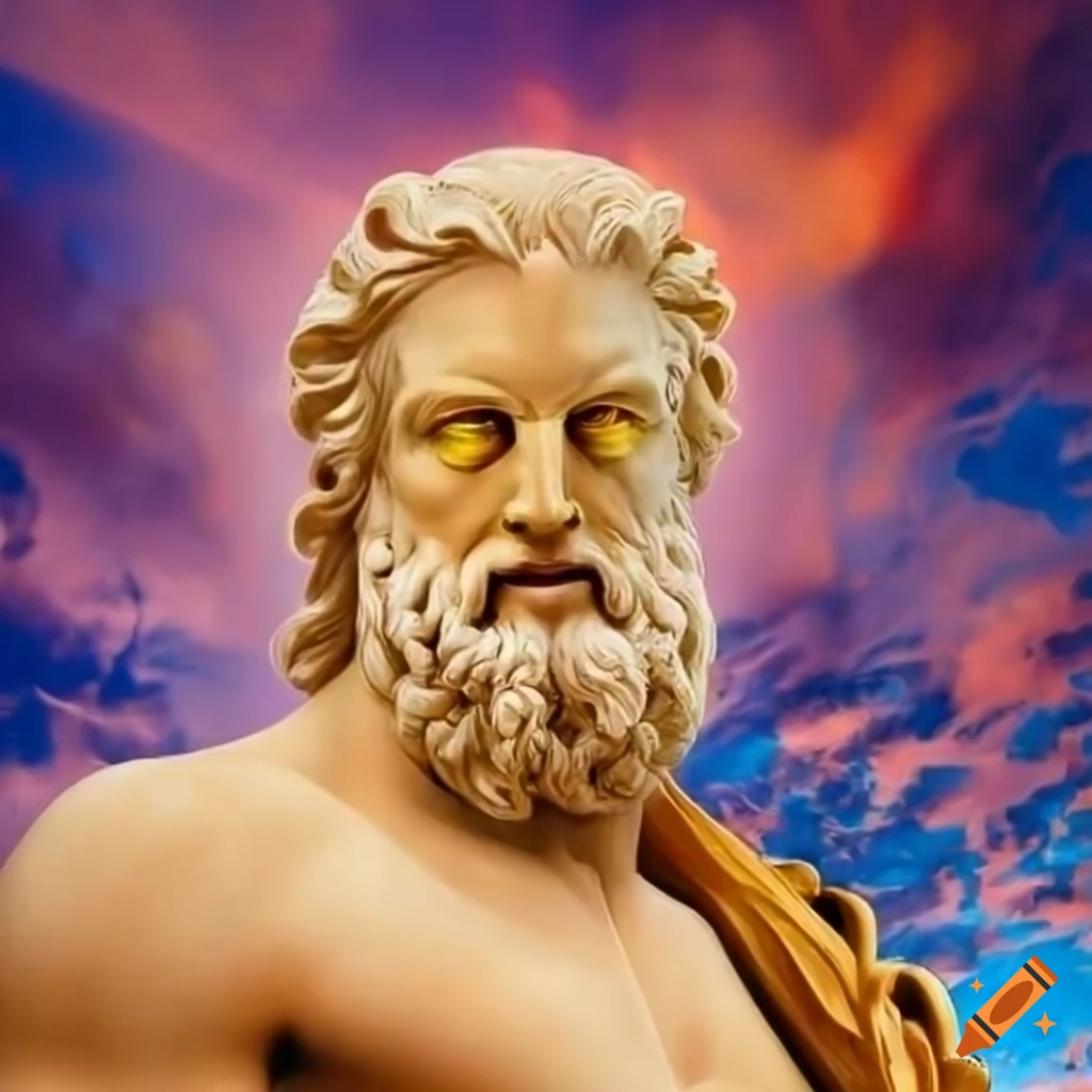 Depiction of zeus in a heavenly setting on Craiyon