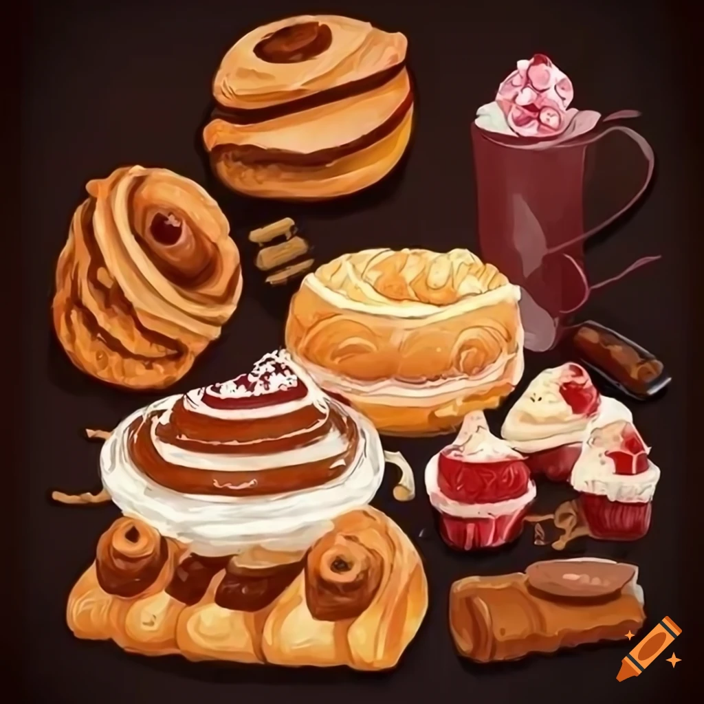 Illustration of gourmet pastries with unique flavor combinations on Craiyon