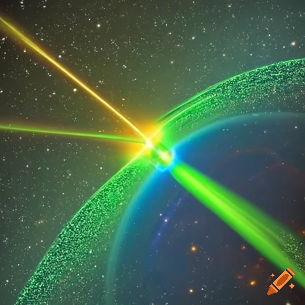 Green and yellow laser beam in space on Craiyon