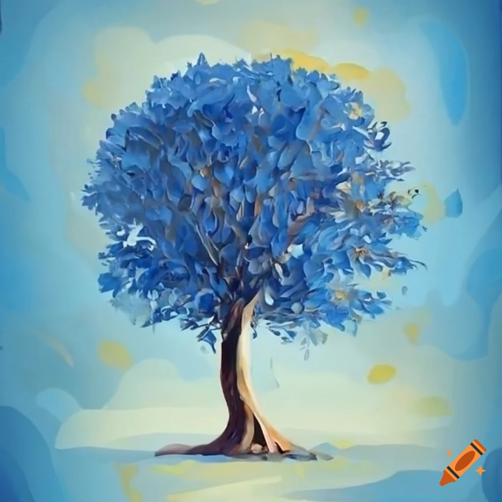 Blue tree with flowers on Craiyon