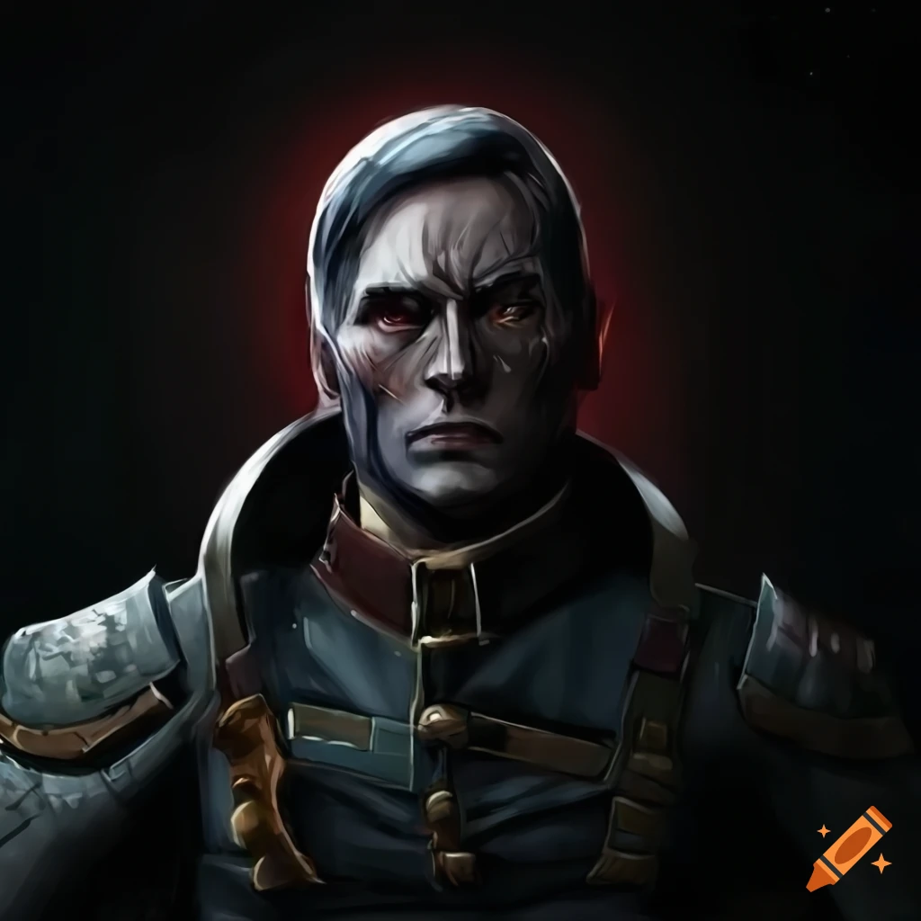 Human starship captain against a dark background on Craiyon