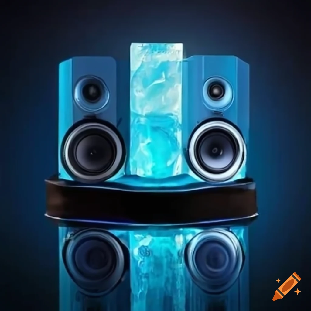 High-tech speaker system with crystal-clear water playing calming music ...