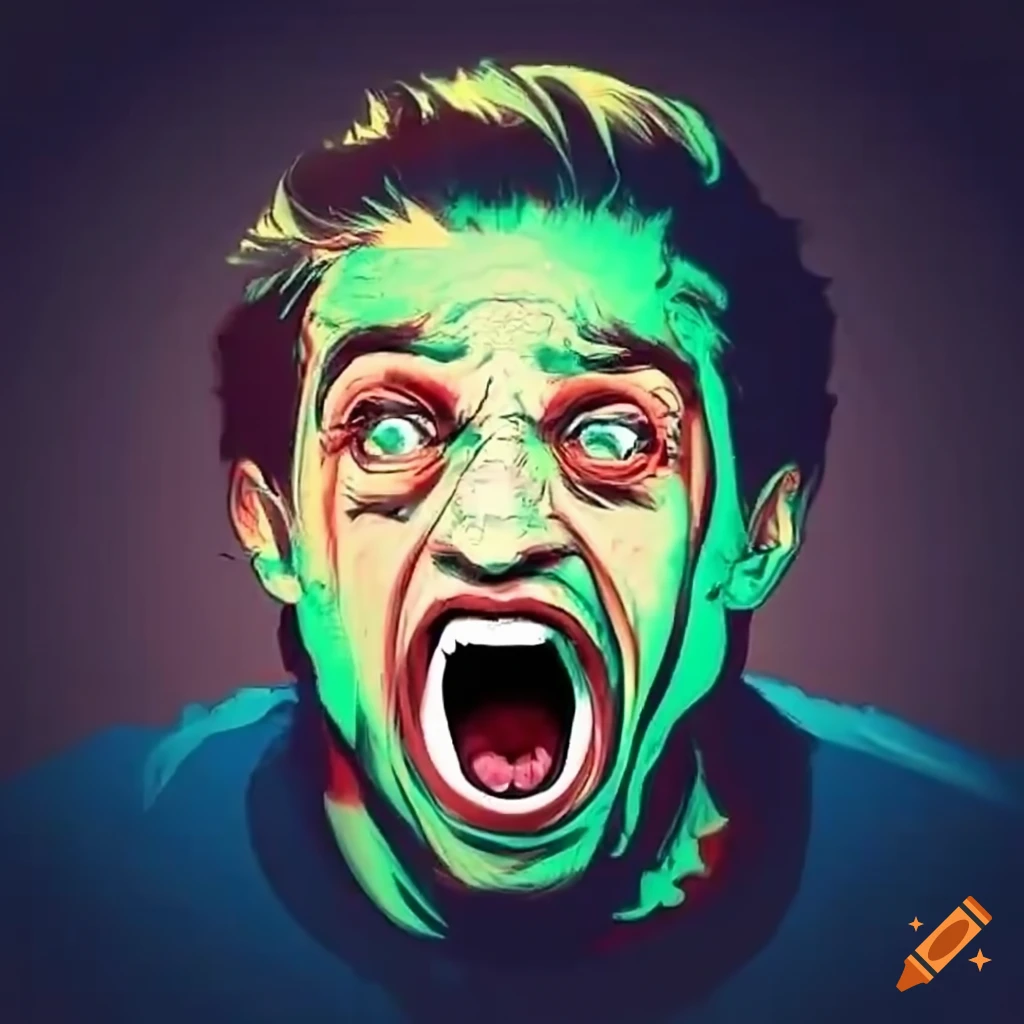 Man screaming in rage on Craiyon