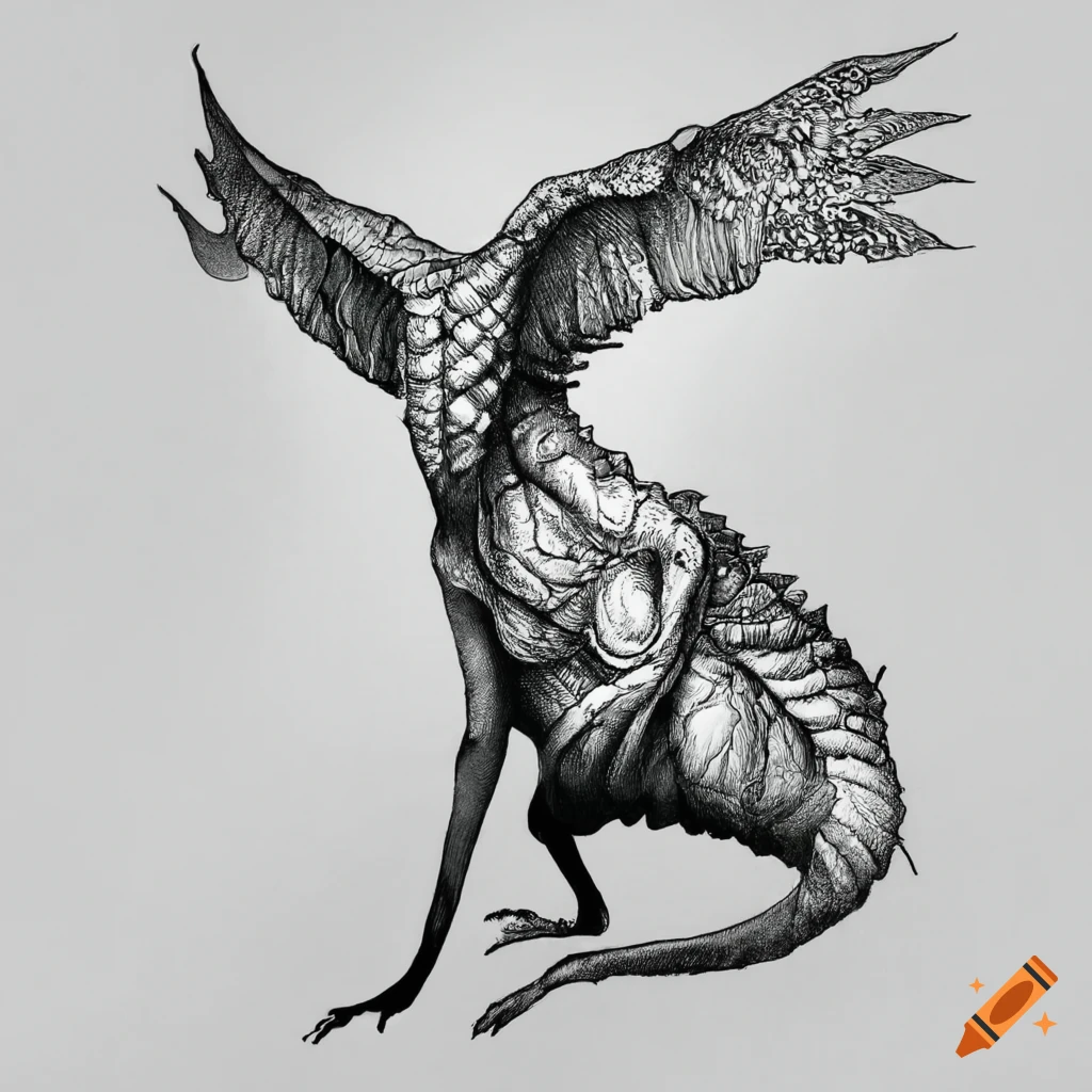 Ink drawing of a majestic four-legged creature with a slender body on ...