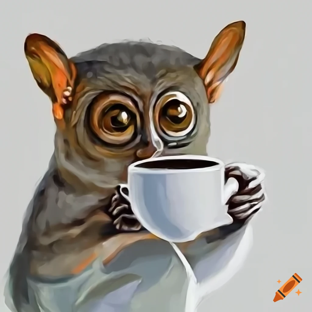 Logo of a tarsier with a coffee cup on Craiyon