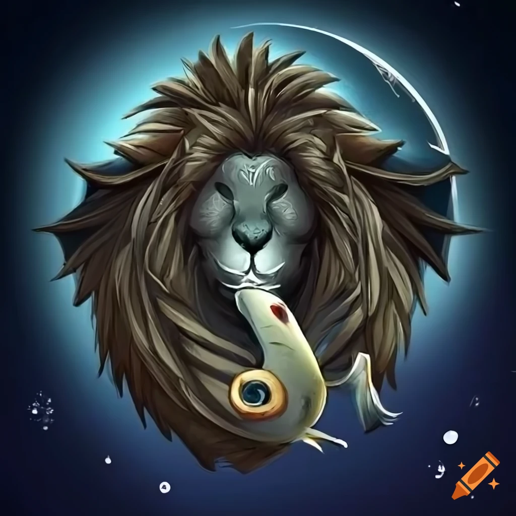 Leo holding a fish with the moon in the background on Craiyon