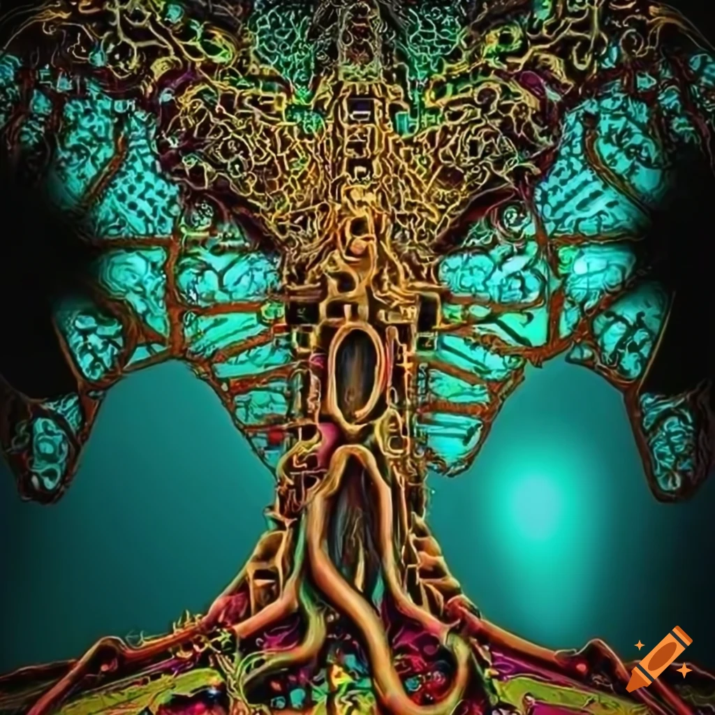 Psychedelic alien tree art in retro-futuristic style on Craiyon
