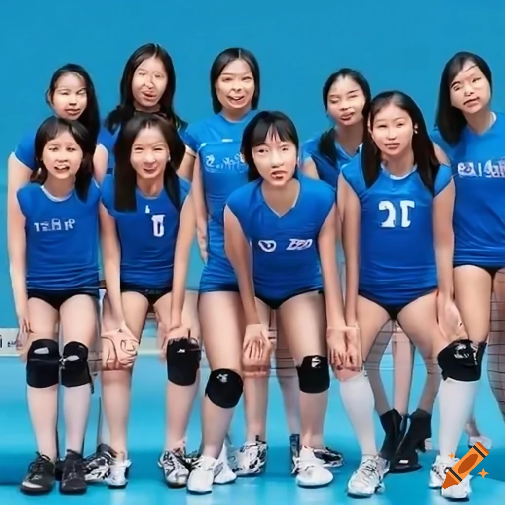 Asian women volleyball players in blue shirts on Craiyon
