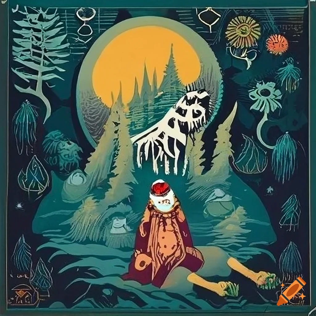 Baba yaga tarot card serigraph with various cultural motifs and designs ...