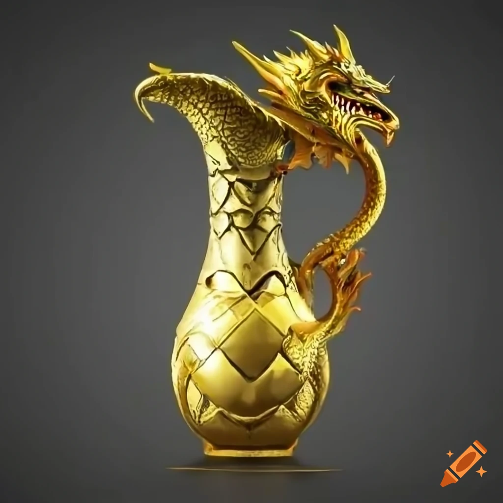 Detailed painting of a golden jug with dragon scales on Craiyon