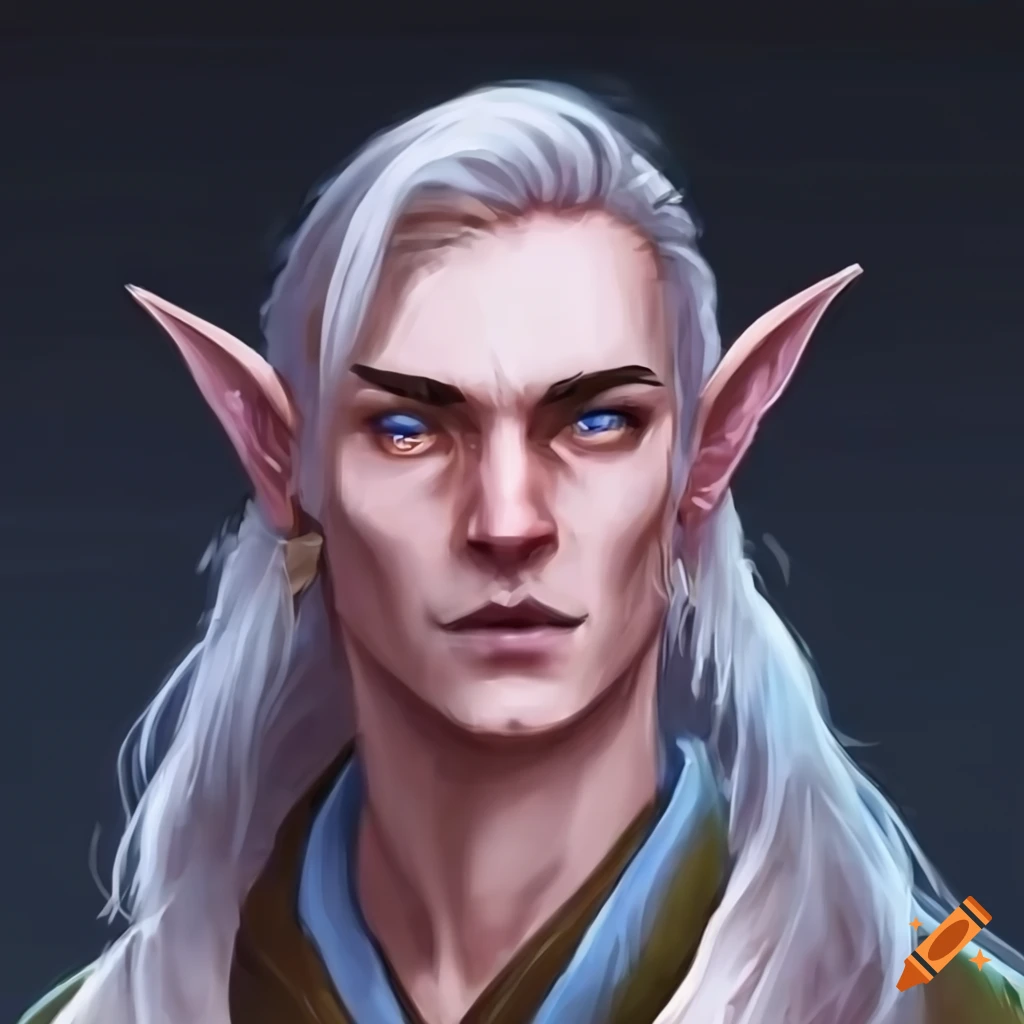 Smug male high elf vineyard owner in flowing light-colored robes on Craiyon