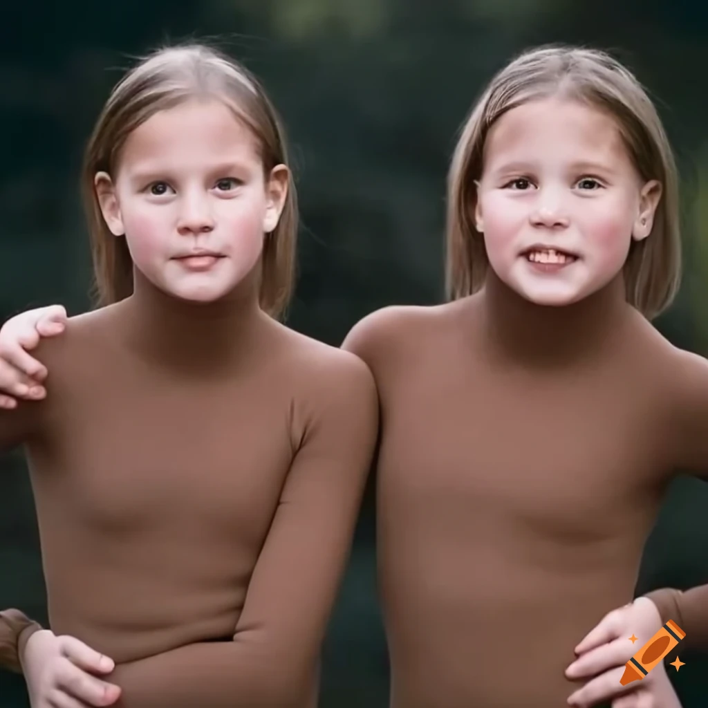 Two tween age twin sisters in brown turtlenecks on Craiyon