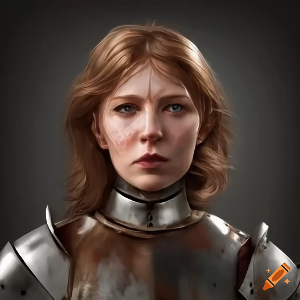 Close up of female medieval soldier in armor in an animated style on Craiyon