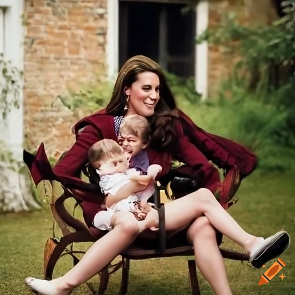 Princess Kate with her three children in a backyard on Craiyon