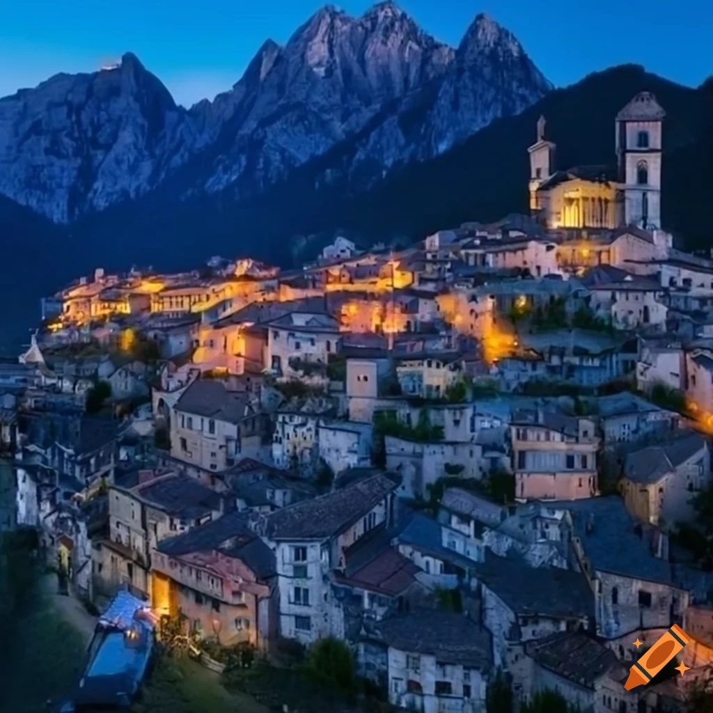 Italian mountain town scene at night on Craiyon