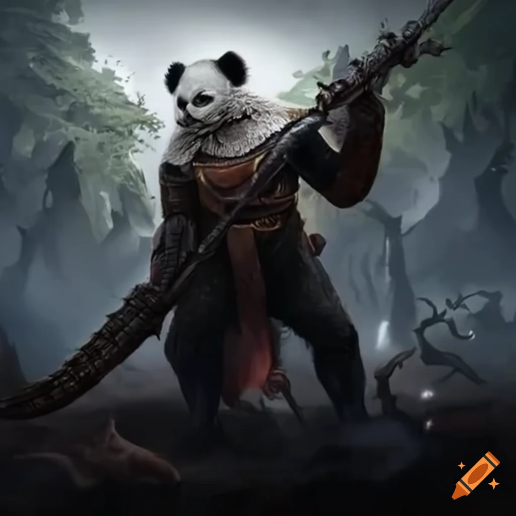 Epic and heroic combat between a war panda and a flaming crocodile on ...