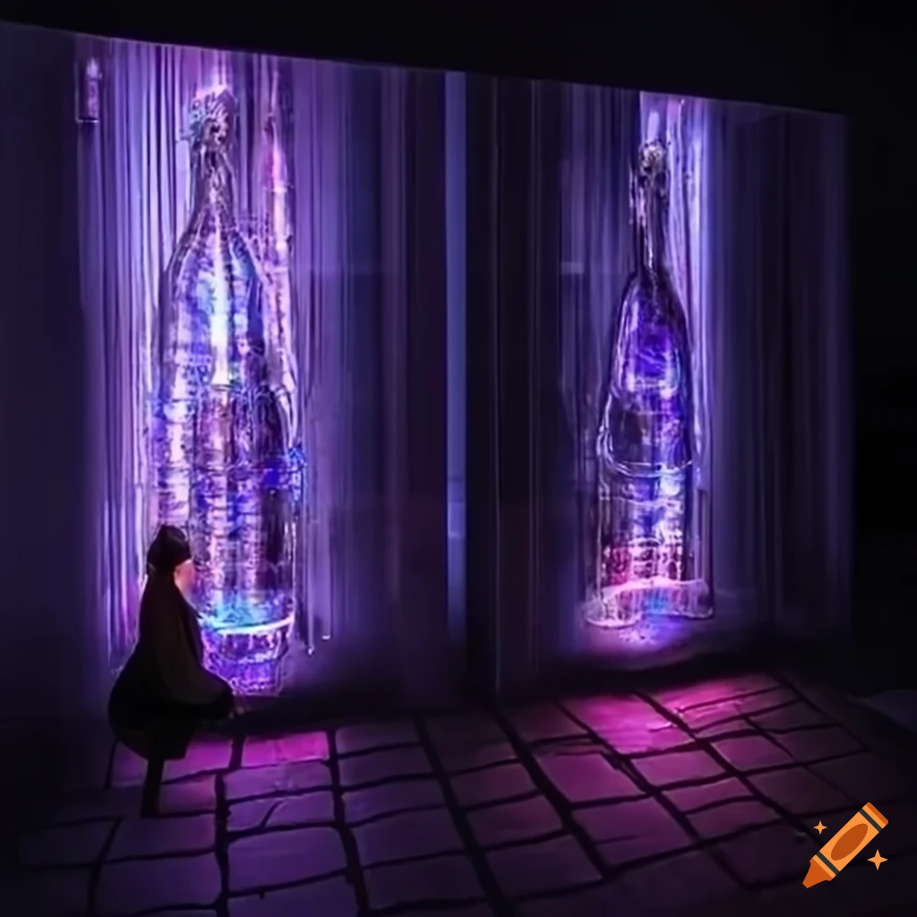 Immersive bottle shape art-tech installations booth on Craiyon