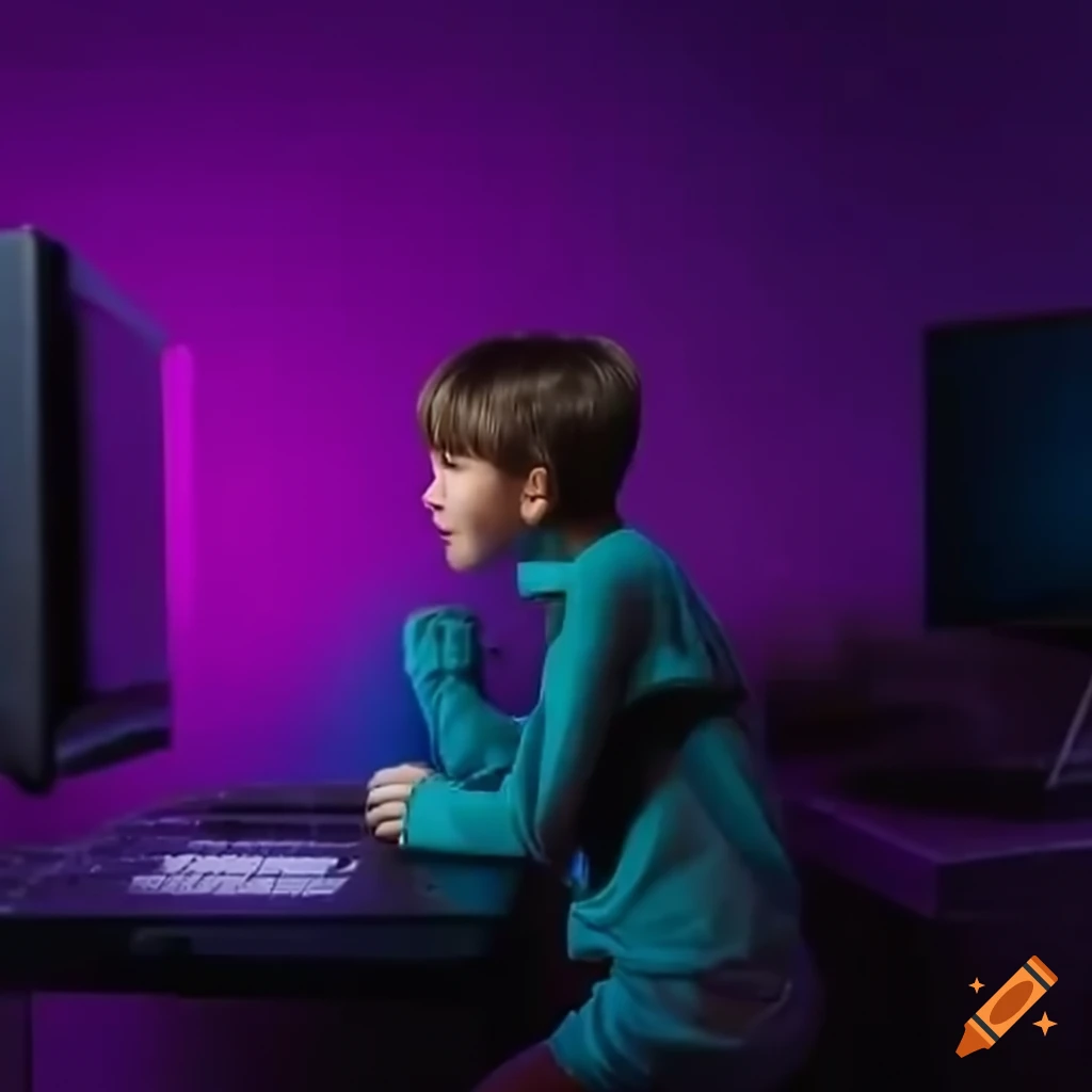 Enthusiastic child playing fortnite on a computer on Craiyon