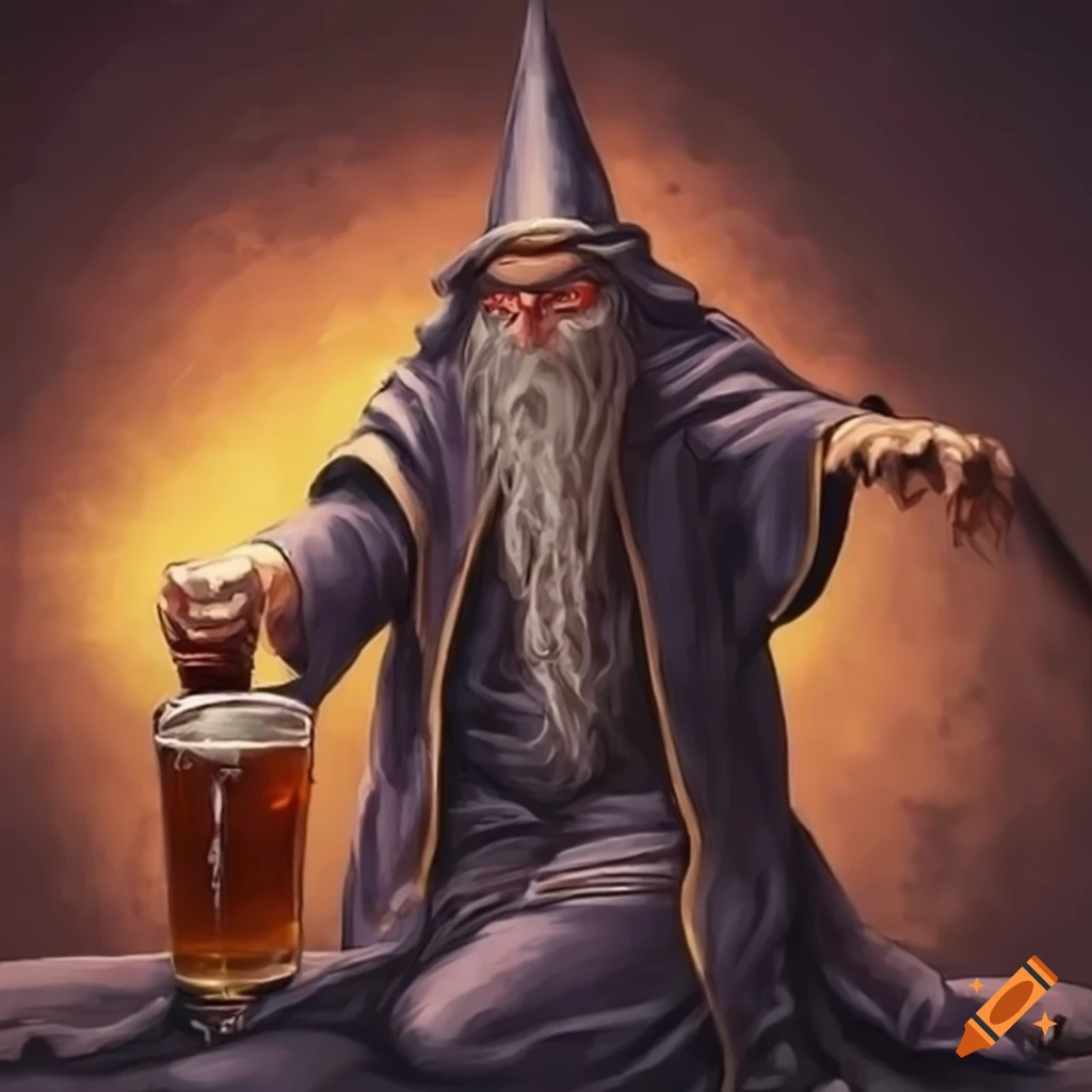 Wizard enjoying a beer on Craiyon