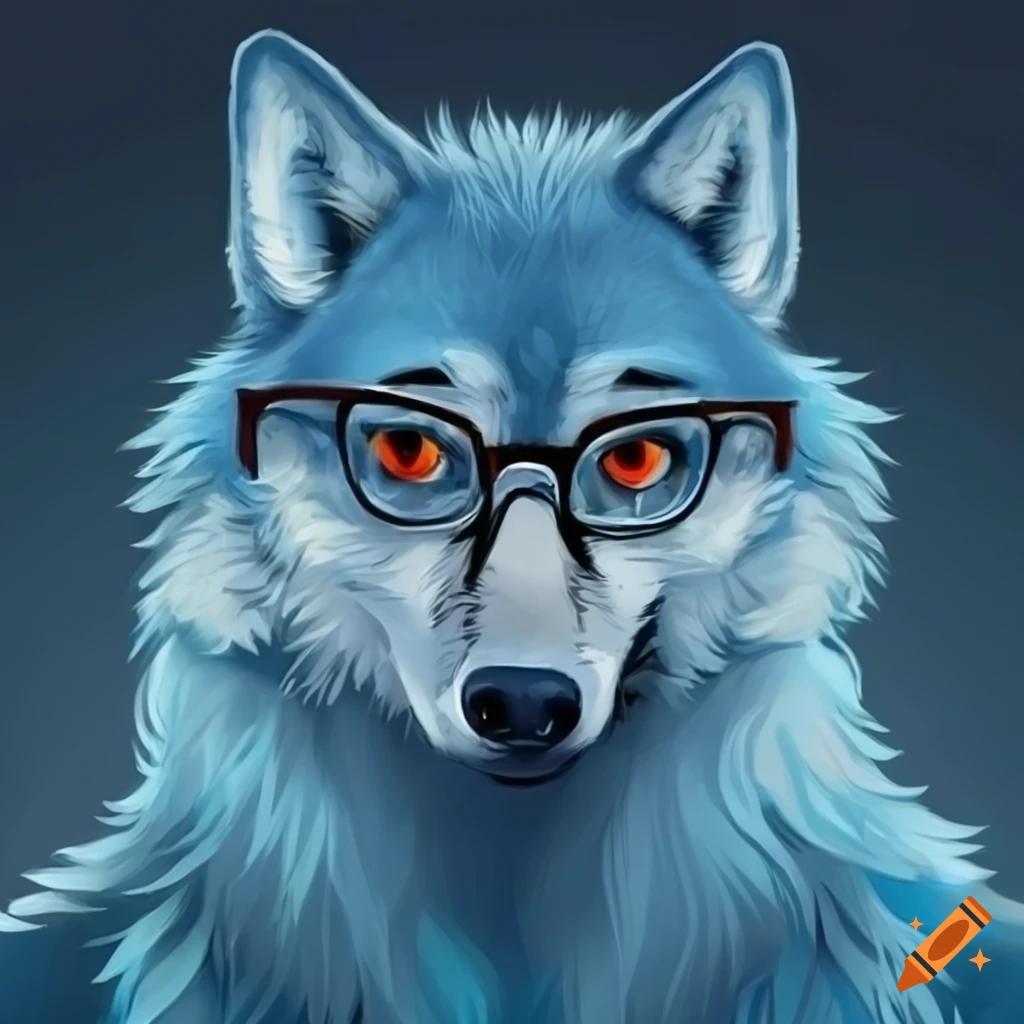 Handsome blue wolf with glasses on Craiyon