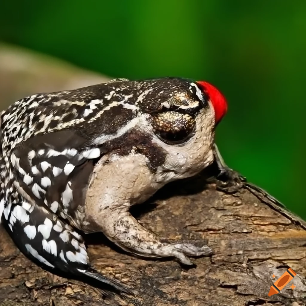 Lesser spotted woodpecker natterjack toad hybrid on Craiyon