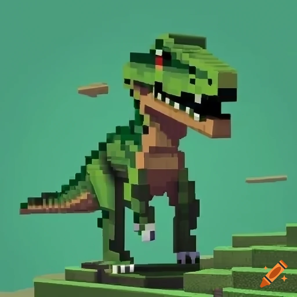 Minecraft pixel style green t-rex dinosaur on Craiyon