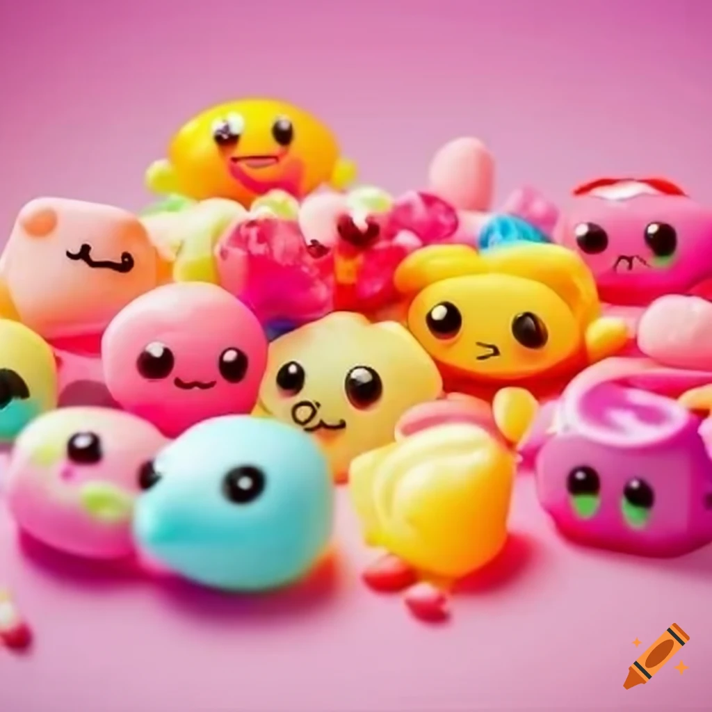 Colorful kawaii candies in various flavors on Craiyon