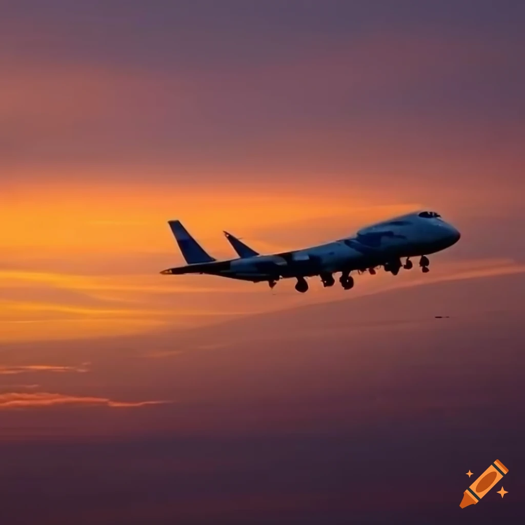 Boeing 747 at a large airport during sunset on Craiyon