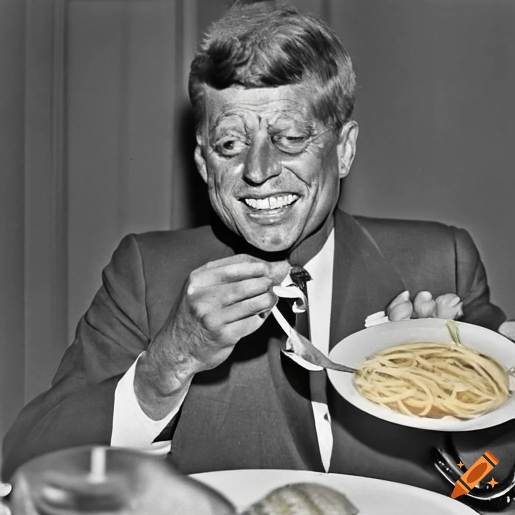 John f. kennedy eating spaghetti on Craiyon