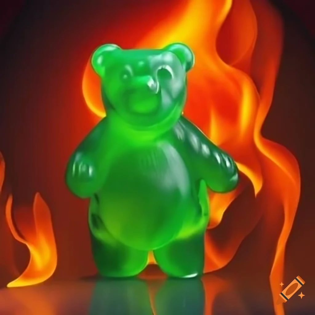 Green gummi bear on fire on Craiyon