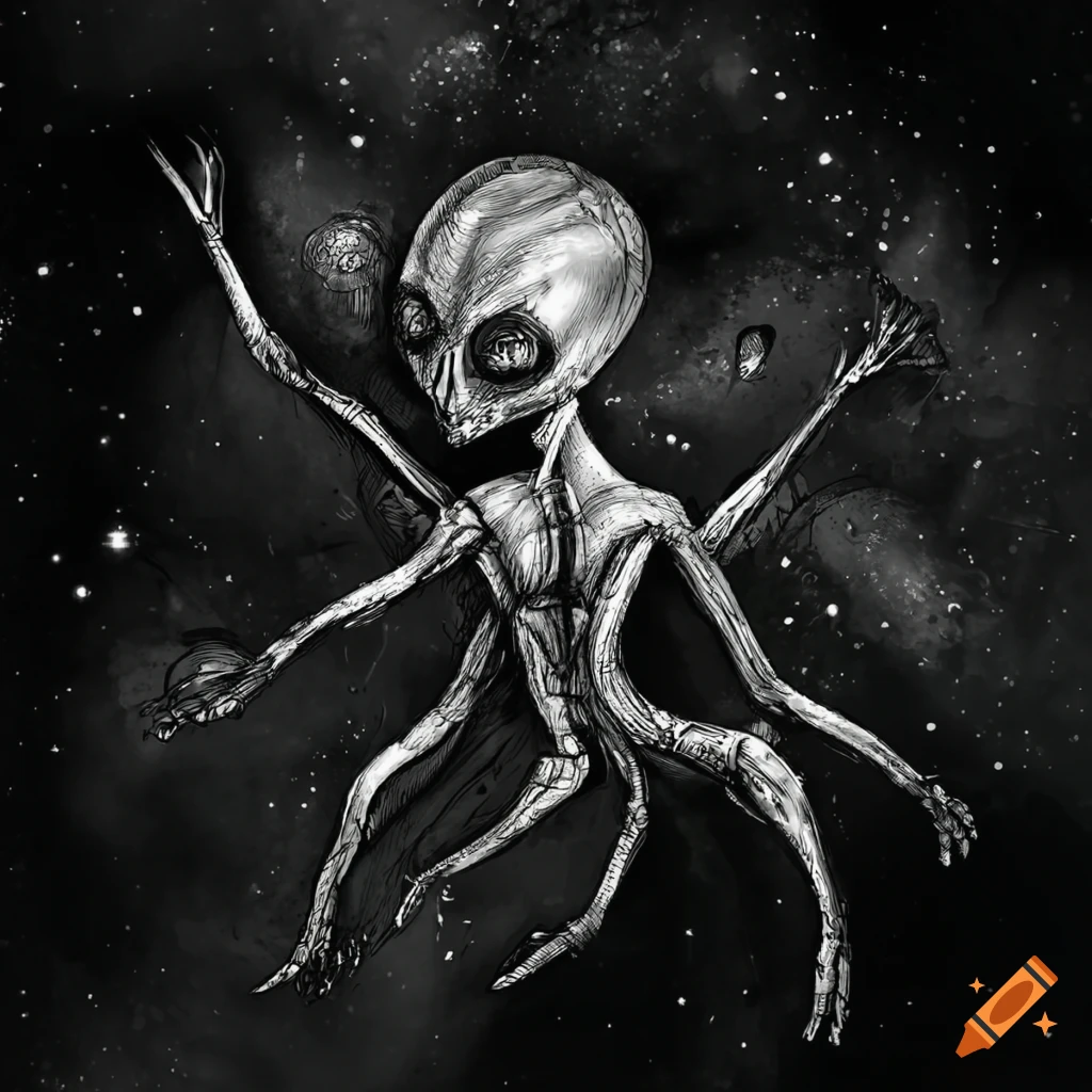 Insect-headed aliens floating in space with Marvel Comics style on Craiyon