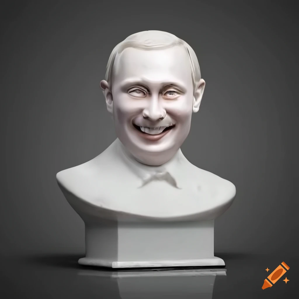 Smiling vladimir putin white marble statue on Craiyon