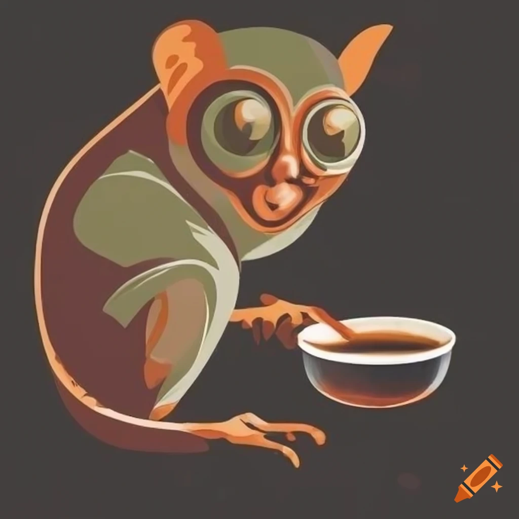 Monoline logo of a tarsier enjoying coffee on Craiyon