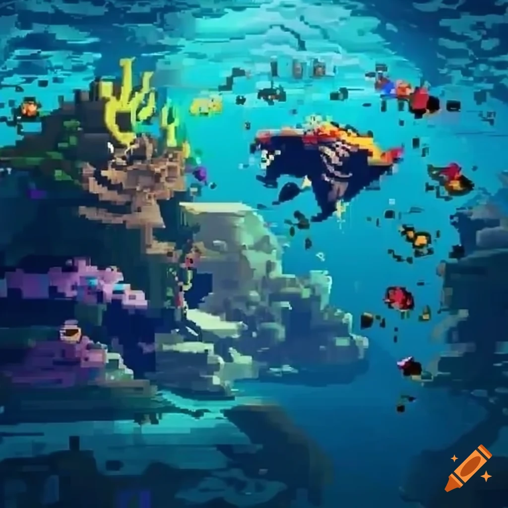 8 bit underwater video game scene on Craiyon