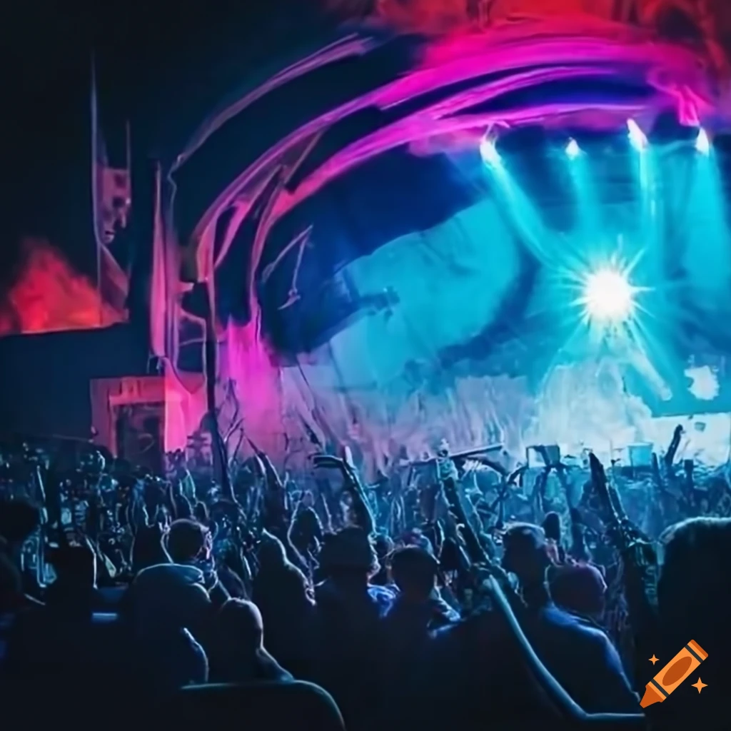 Rock concert event with audience and stage lights on Craiyon