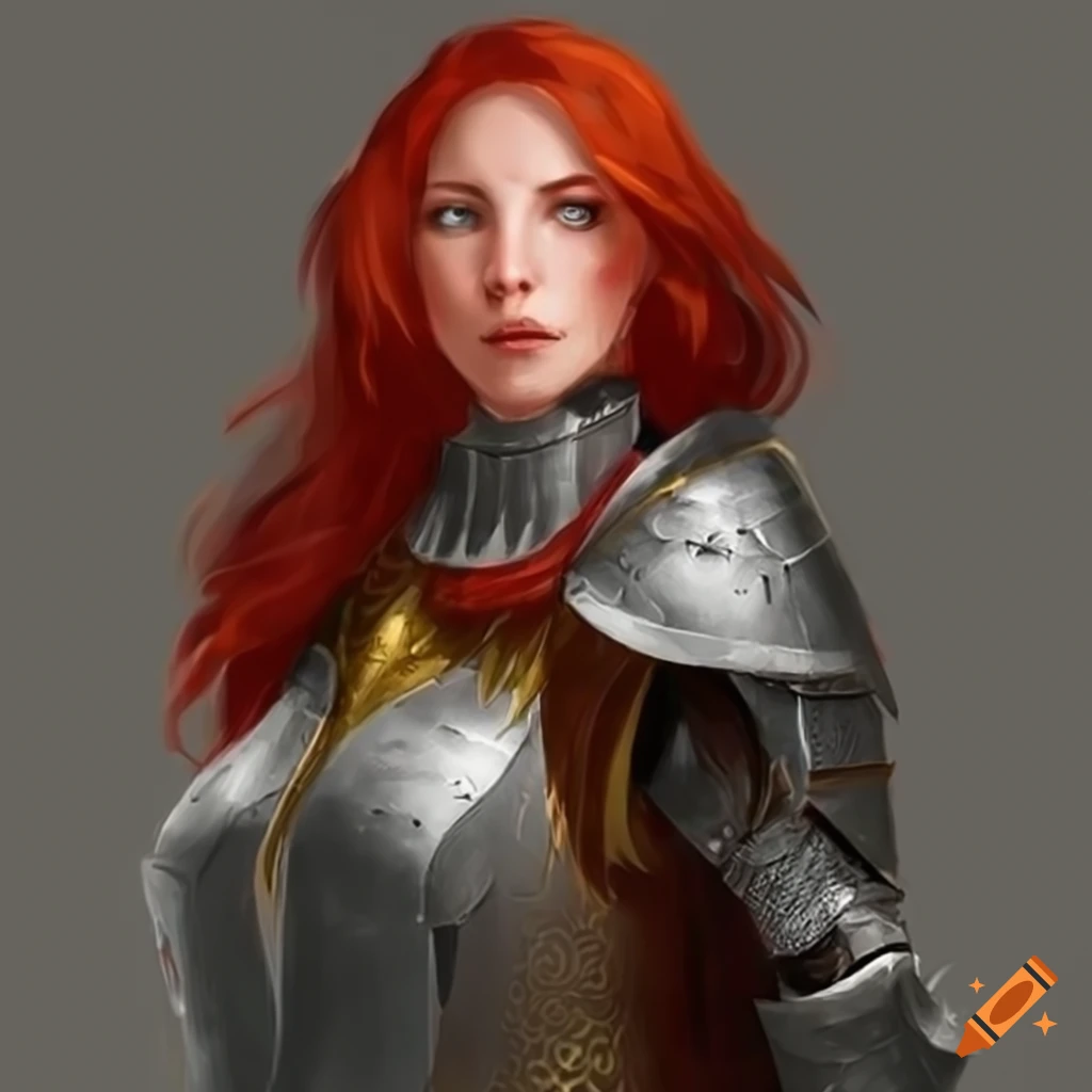 Female knight with red hair on Craiyon