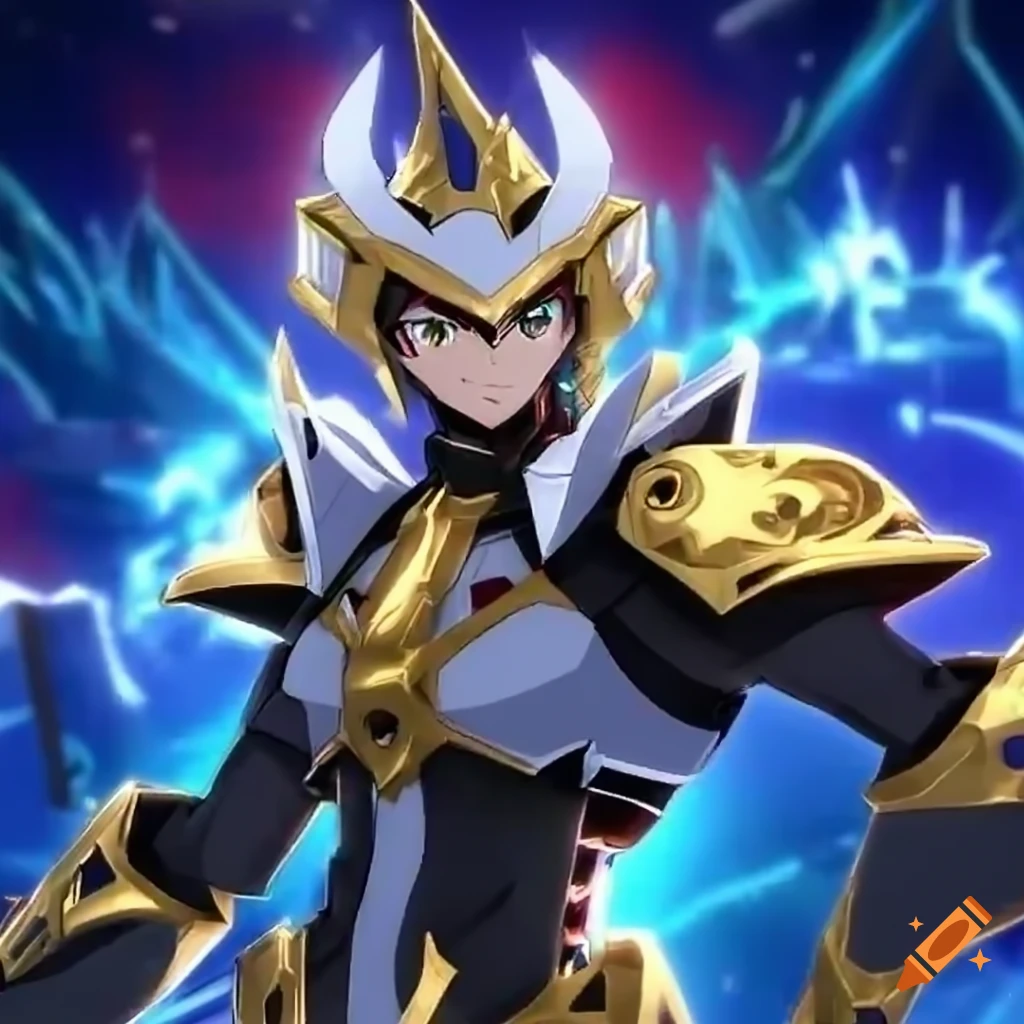 Celestial-armored overlord shooting holy-energy weapons in CGI-anime ...