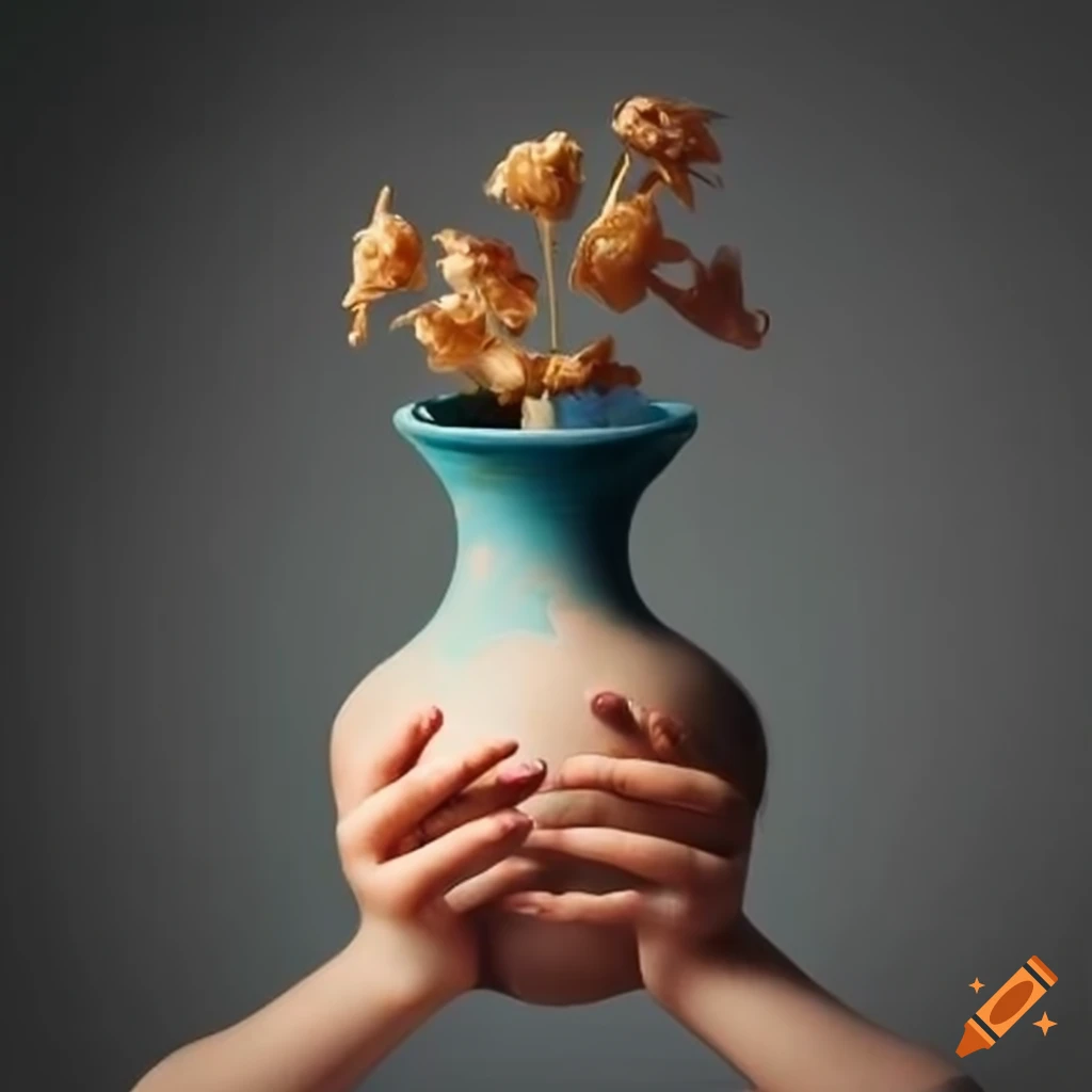 Child's hands holding a vase on Craiyon