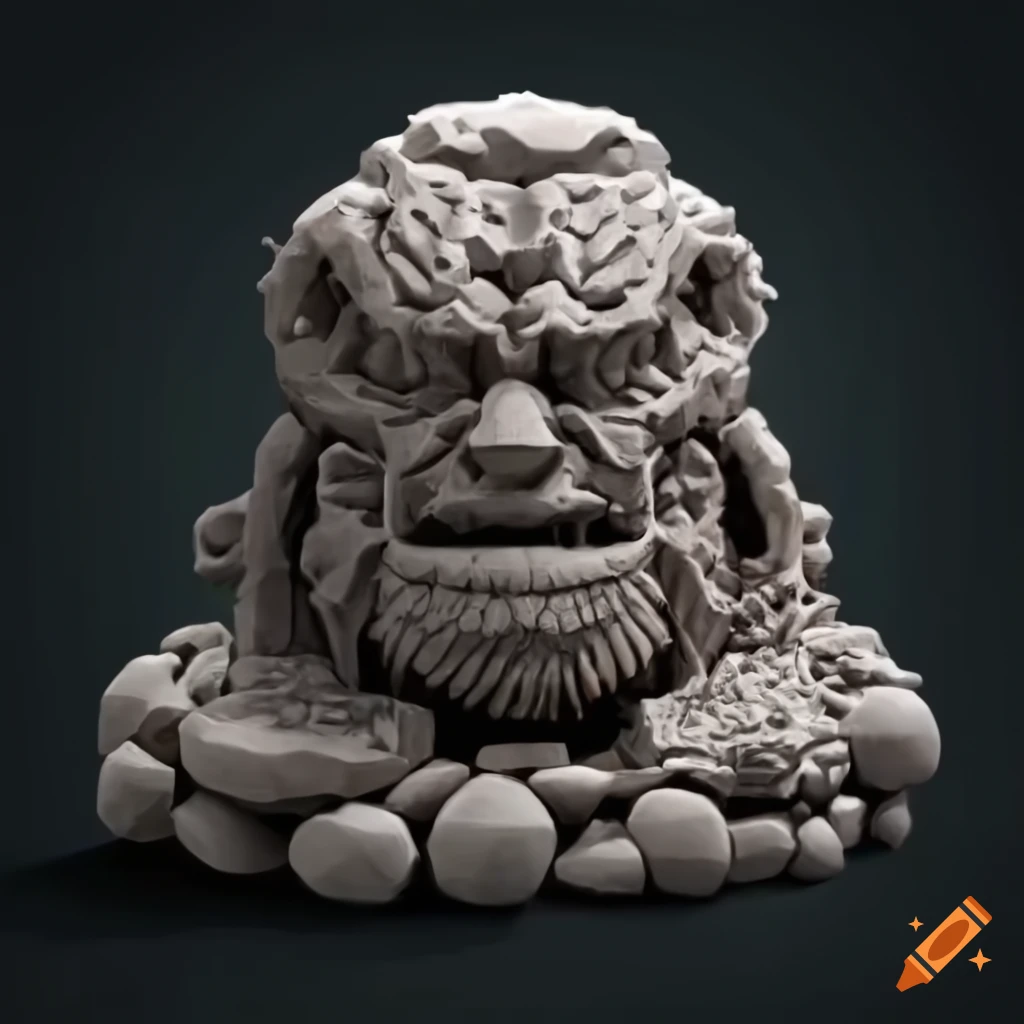 3D model of stone game boss figure in labyrinth on Craiyon