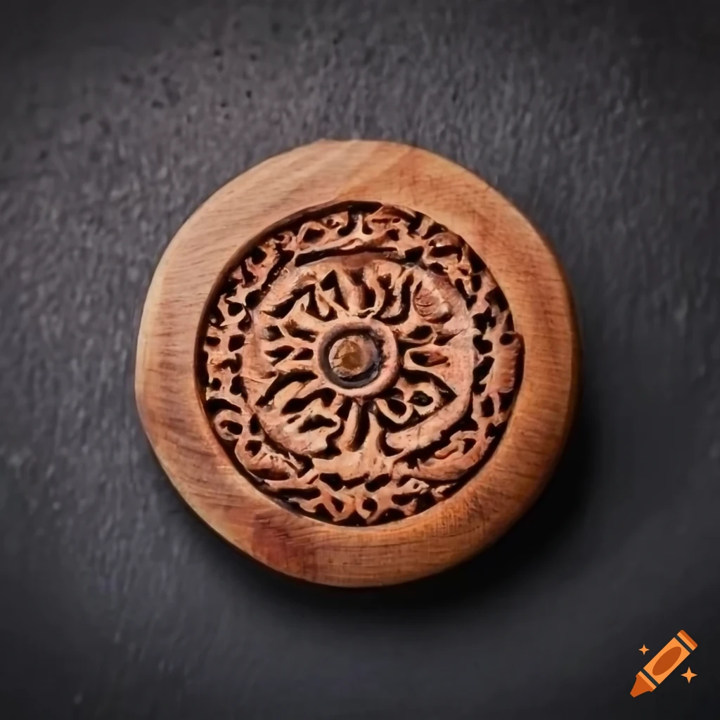 Intricately carved wooden token on Craiyon