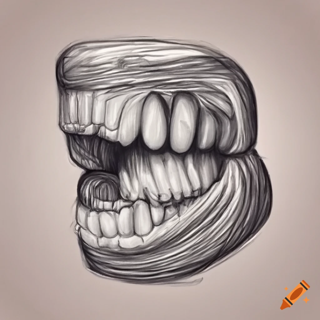 Black and white sketch of human teeth drawn with a felt pen on Craiyon