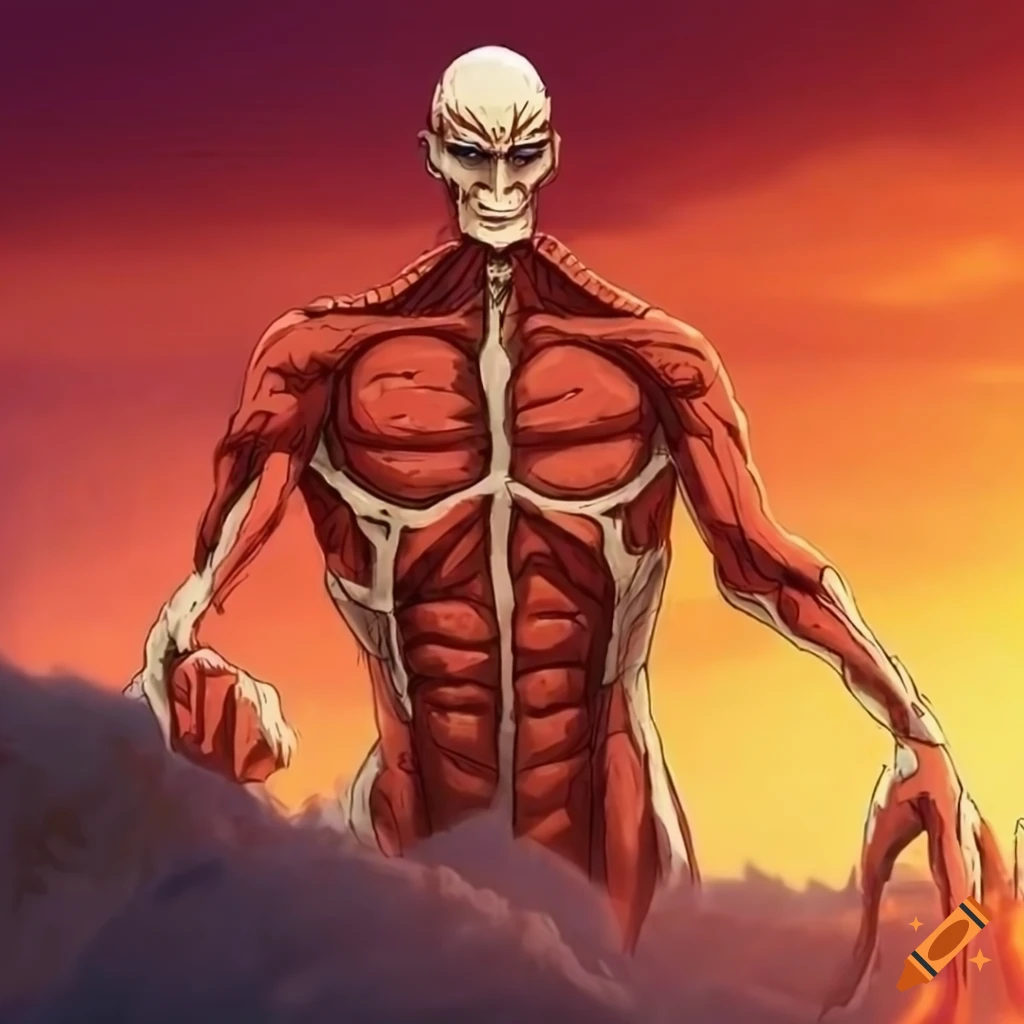 Epic scene of the colossal titan in a desert landscape on Craiyon