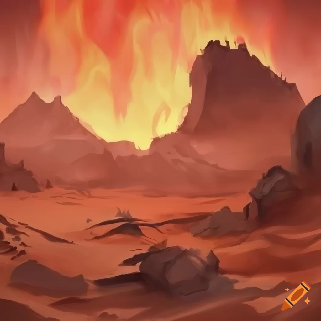 Burning desert background in a sci-fi realism rough sketch art style on ...