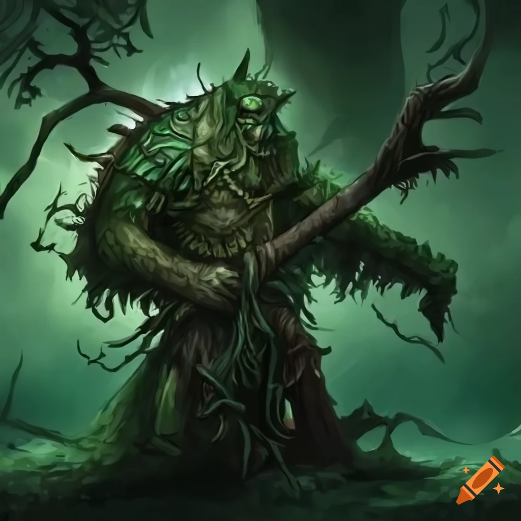 Treefolk fighter character illustration on Craiyon