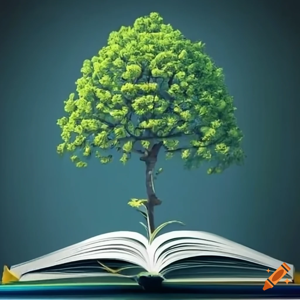Tree growing from a book on Craiyon