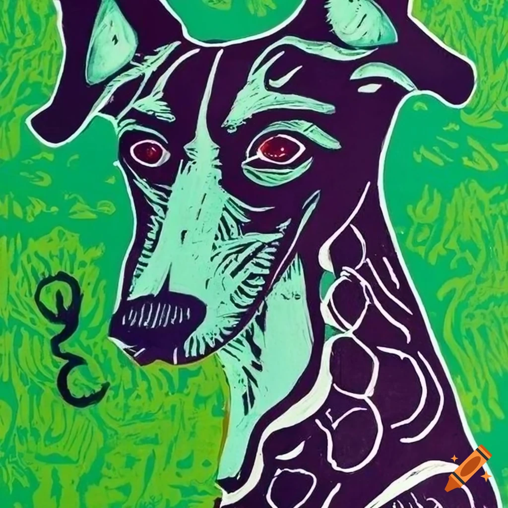 Verrier the green healer demon in a linocut style on Craiyon