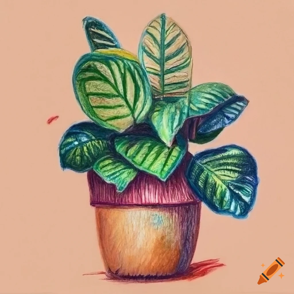 Store filled with potted plants in a detailed color pencil drawing on ...