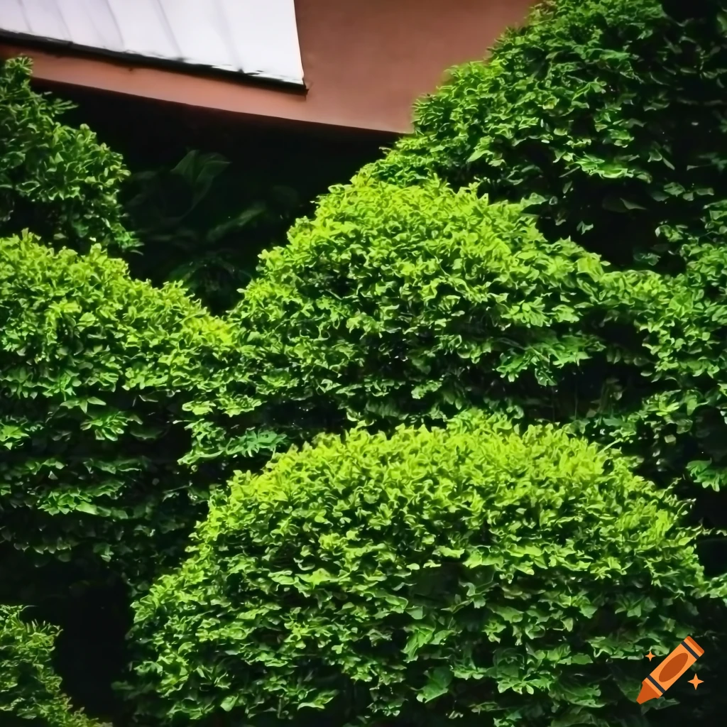 Green shrubs in large rectangular pots with windows in the background ...