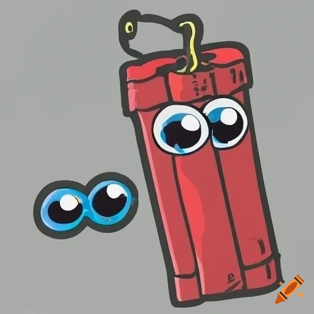 Cartoon dynamite stick with googly eyes on Craiyon